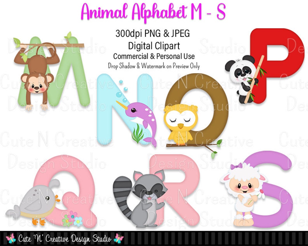 Animal Alphabet M-S Digital Clip Art Set ~ Graphics Kristi W Designs ...