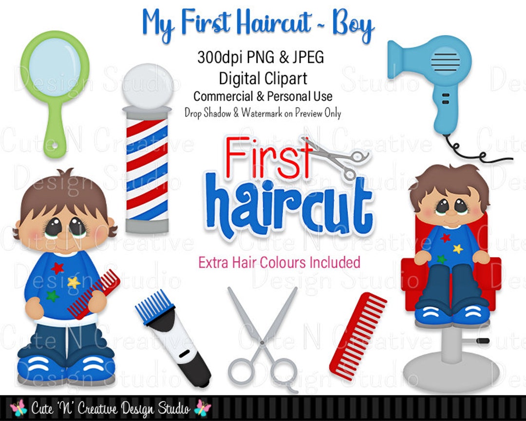 My First Haircut Boy Digital Clip Art Set ~ Graphics Kristi W Designs ...
