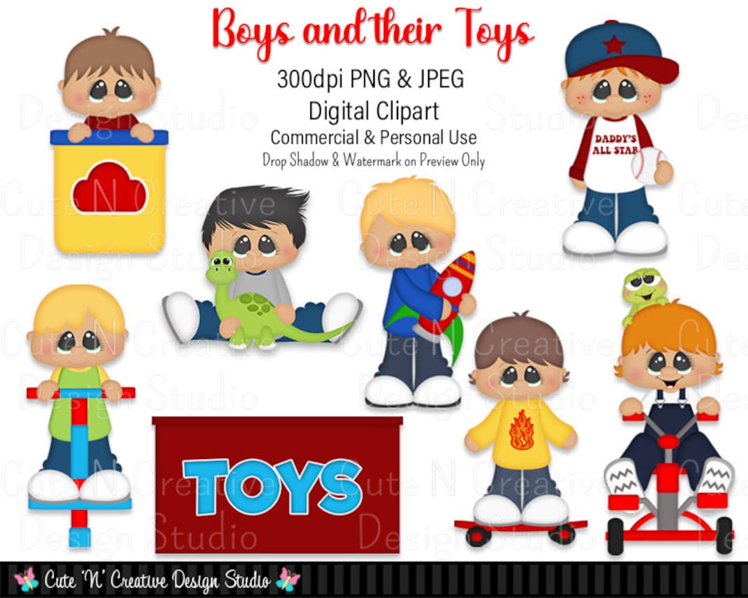 Boys and Their Toys Digital Clip Art Set ~ Graphics Kristi W Designs ...