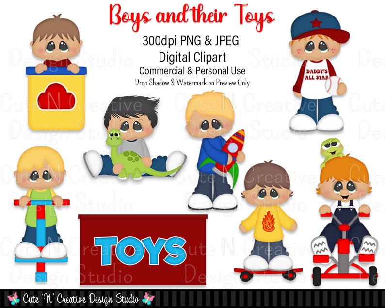 Boys and Their Toys Digital Clip Art Set Graphics Kristi W Designs ...