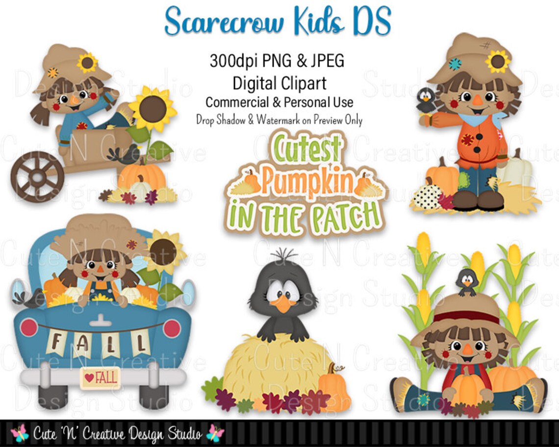 Scarecrow Kids DS Digital Clip Art Set ~ Graphics Kristi W Designs ...