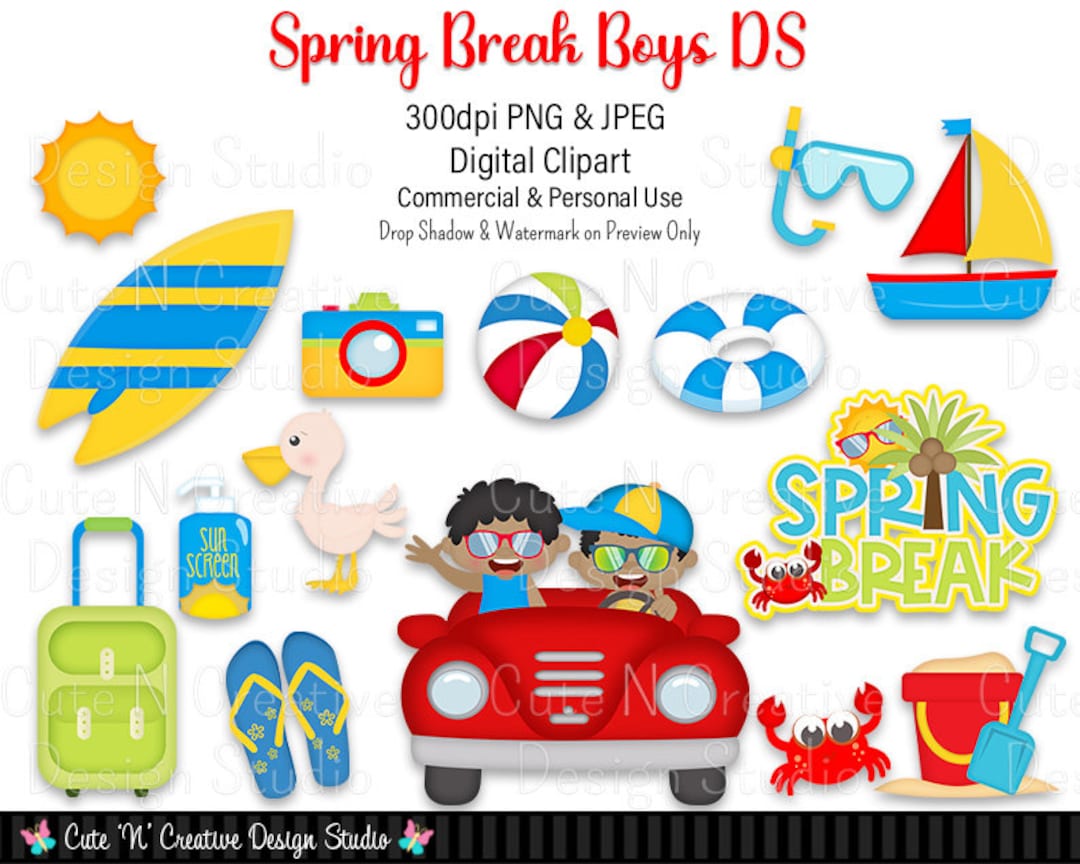 Spring Break Boys DS Digital Clip Art Set Graphics Kristi W Designs ...