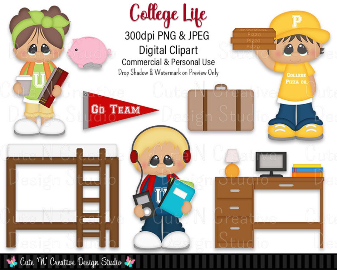 College Life Digital Clip Art Set ~ Graphics Kristi W Designs Personal ...