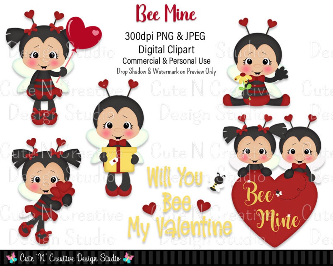 Bee Mine Digital Clip Art Set ~ Graphics Kristi W Designs Personal ...