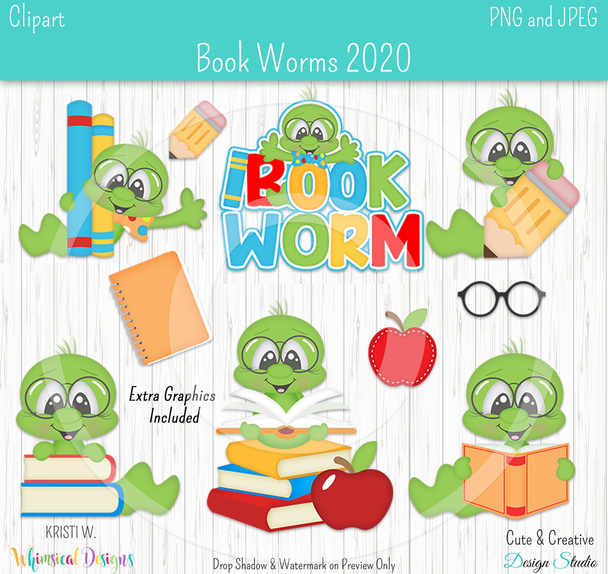 Papercraft I Love School Worms Clip Art-Instant Download-Digital ...