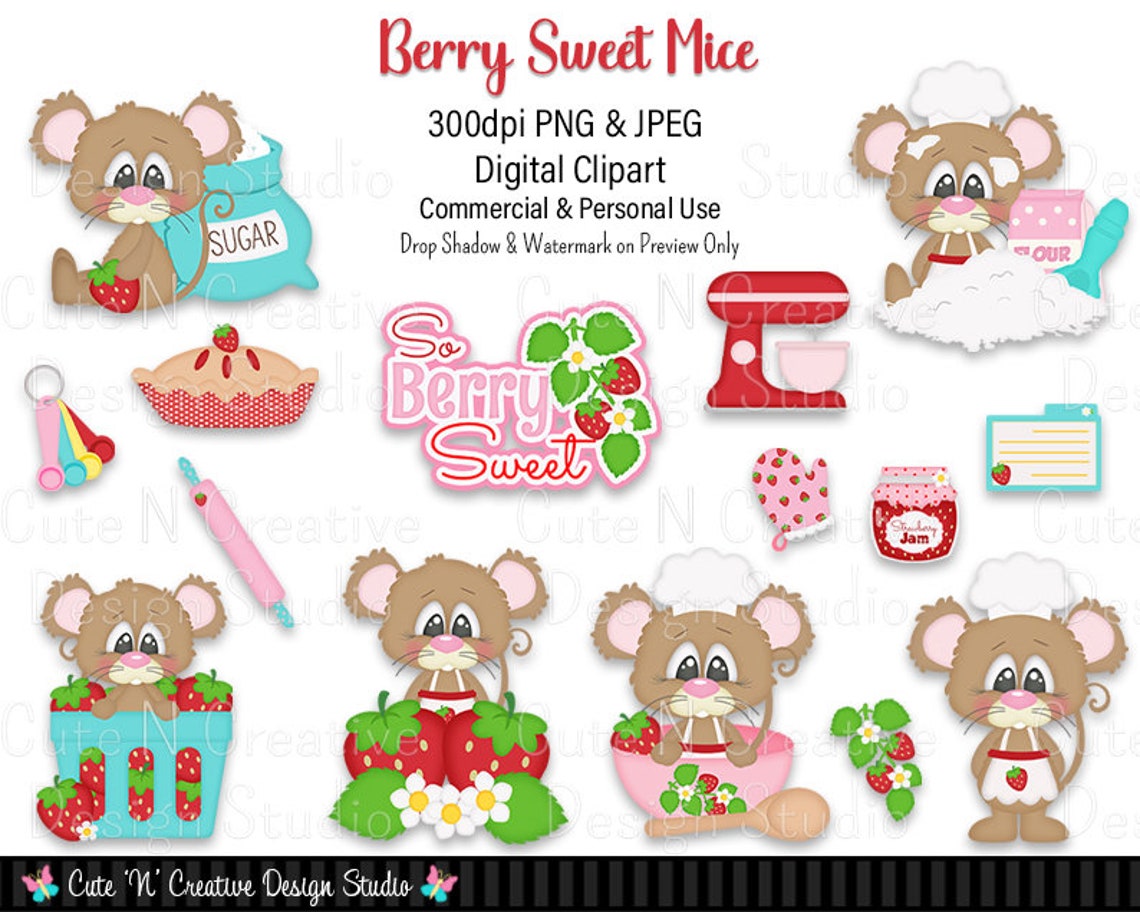 Berry Sweet Mice Digital Clip Art Set ~ Graphics Kristi W Designs ...