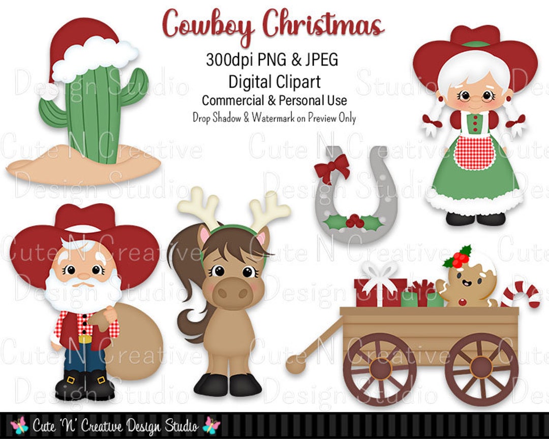 Cowboy Christmas Digital Clip Art Set ~ Graphics Kristi W Designs ...