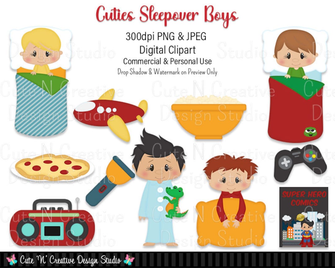 Cuties Sleepover Boys Digital Clip Art Set ~ Graphics Kristi W Designs ...
