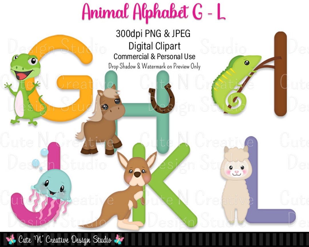 Animal Alphabet G-L Digital Clip Art Set ~ Graphics Kristi W Designs ...