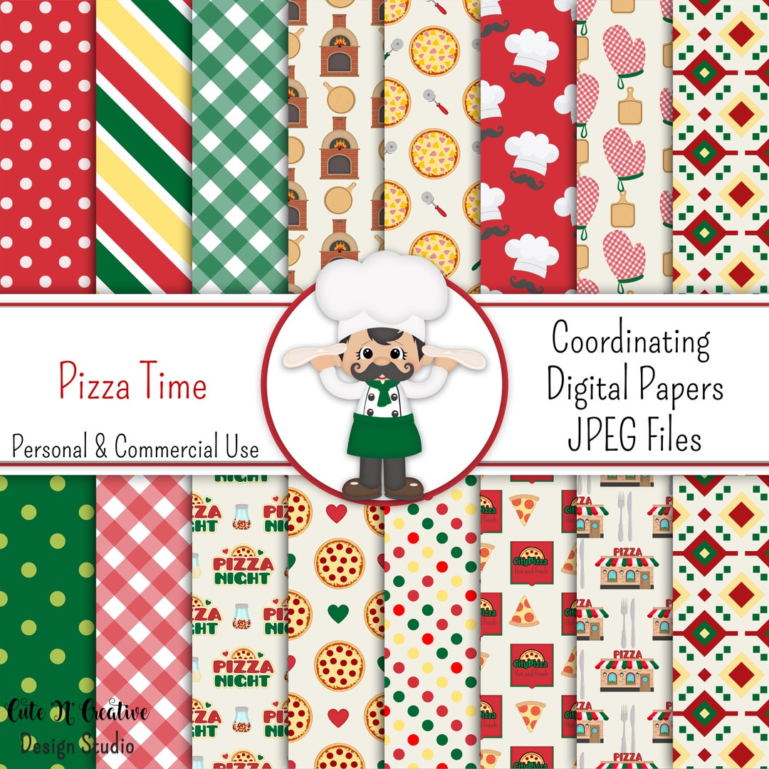 Pizza Time Coordinating Digital Paper Pack ~ Graphics Kristi W Designs ...