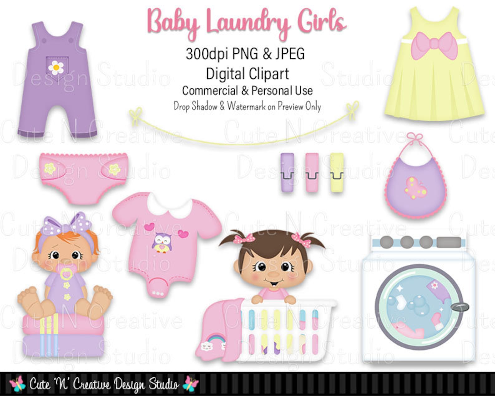 Baby Laundry Girls Digital Clip Art Set Graphics Kristi W - Etsy