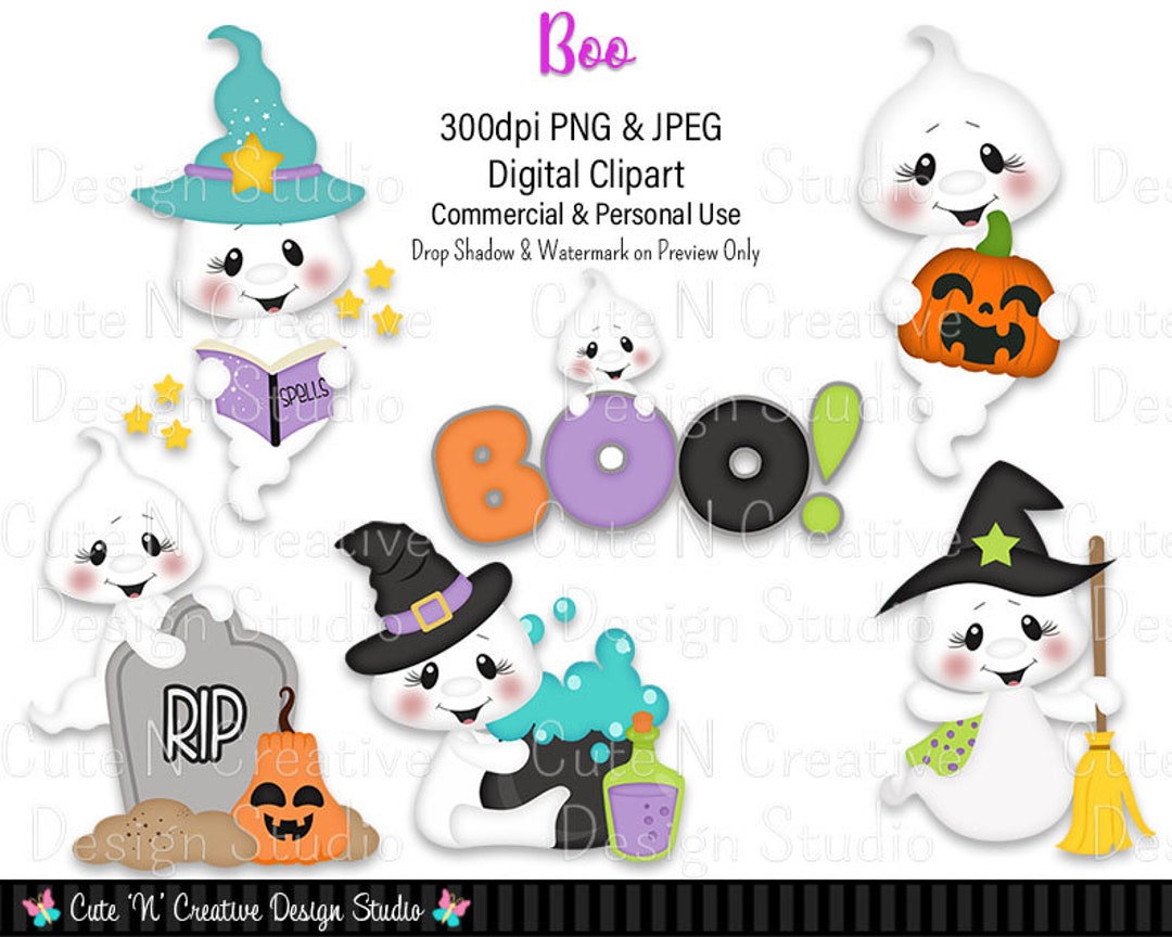 Boo Digital Clip Art Set ~ Graphics Kristi W Designs Ghost Halloween ...