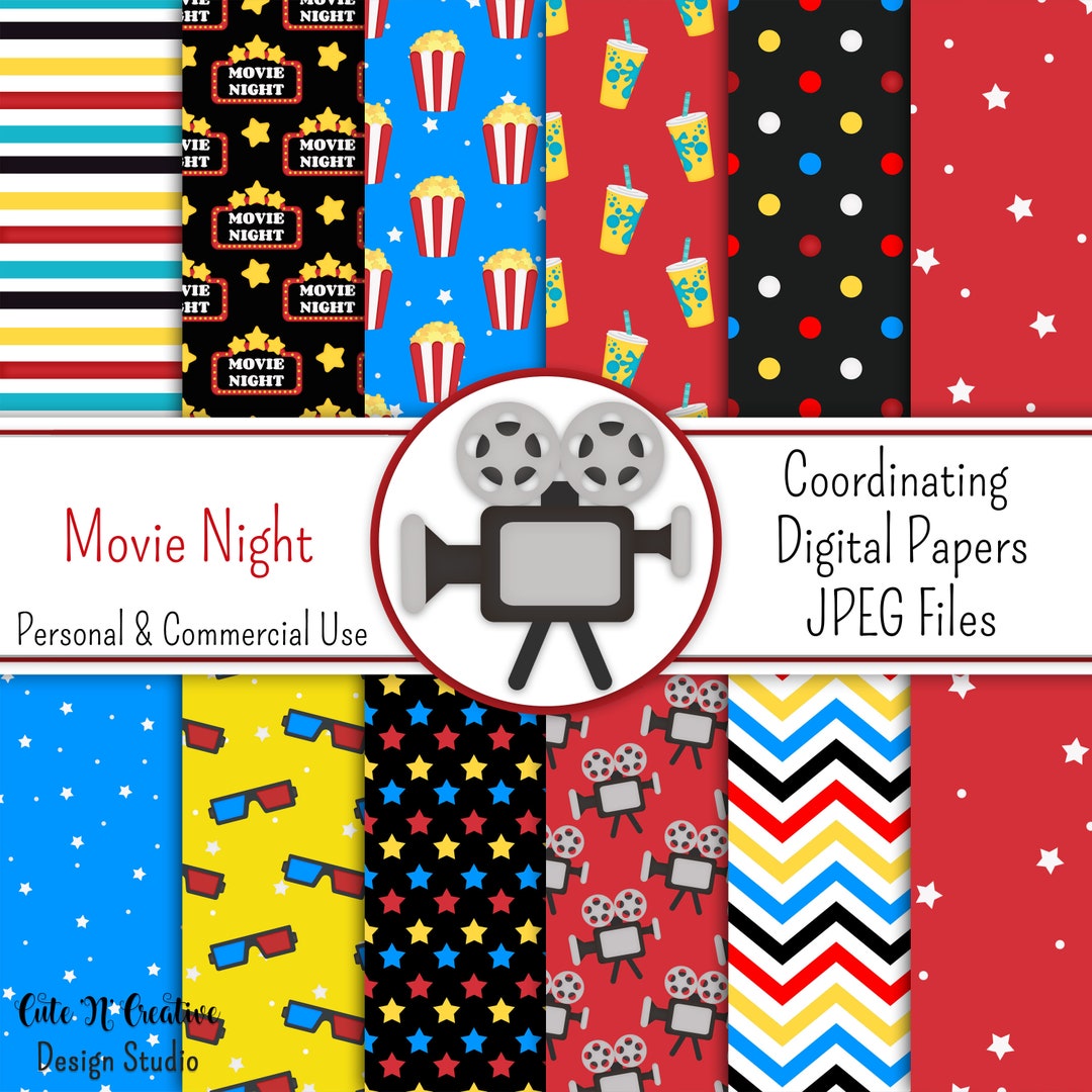 Movie Night Coordinating Digital Paper Pack ~ Graphics Kristi W Designs ...