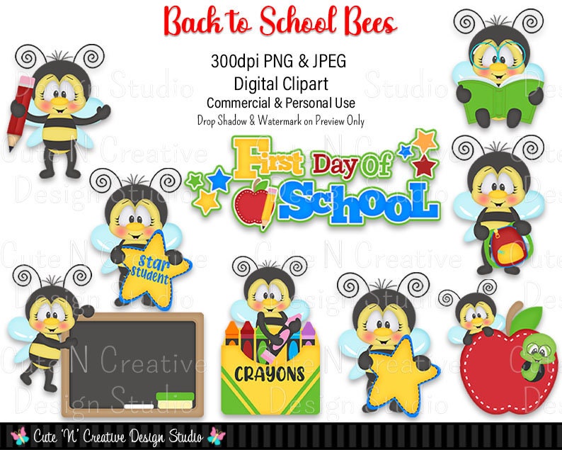 Back to School Bees Digital Clip Art Set ~ Graphics Kristi W Designs ...