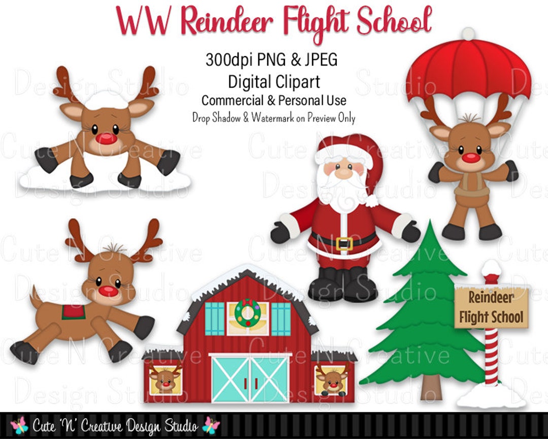 WW Reindeer Flight School Digital Clip Art Set ~ Graphics Kristi W ...