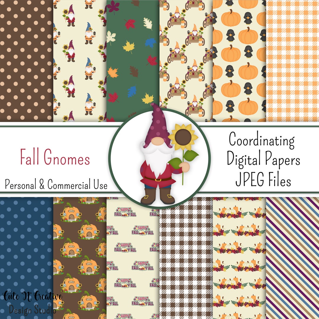 Fall Gnomes Coordinating Digital Paper Pack ~ Graphics Kristi W Designs ...