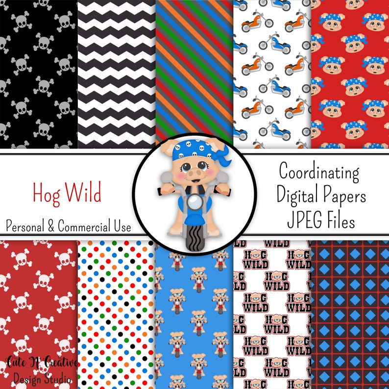 Hog Wild Coordinating Digital Paper Pack ~ Graphics Kristi W Designs ...