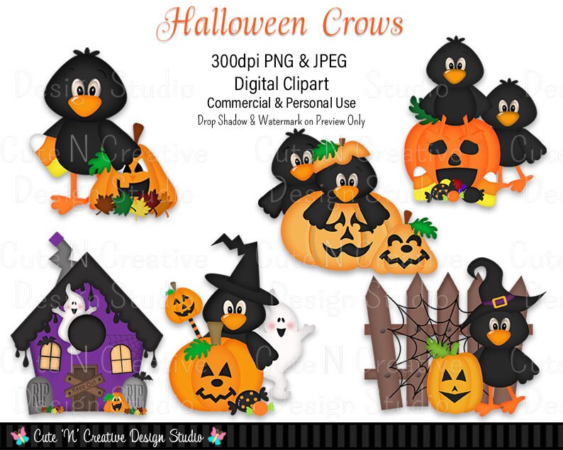 Halloween Crows Digital Clip Art Set ~ Graphics Kristi W Designs ...