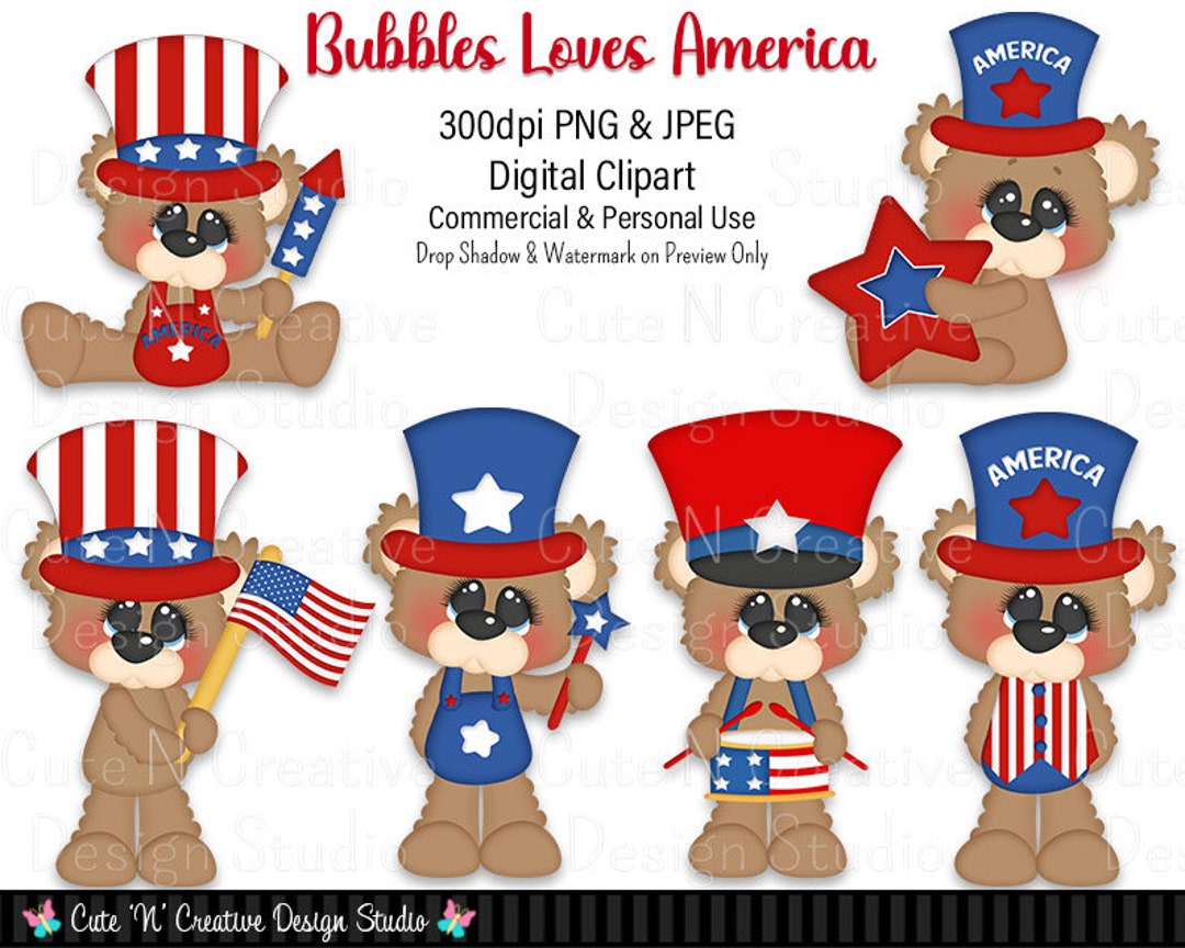 Bubbles Loves America Digital Clip Art Set ~ Graphics Kristi W Designs ...
