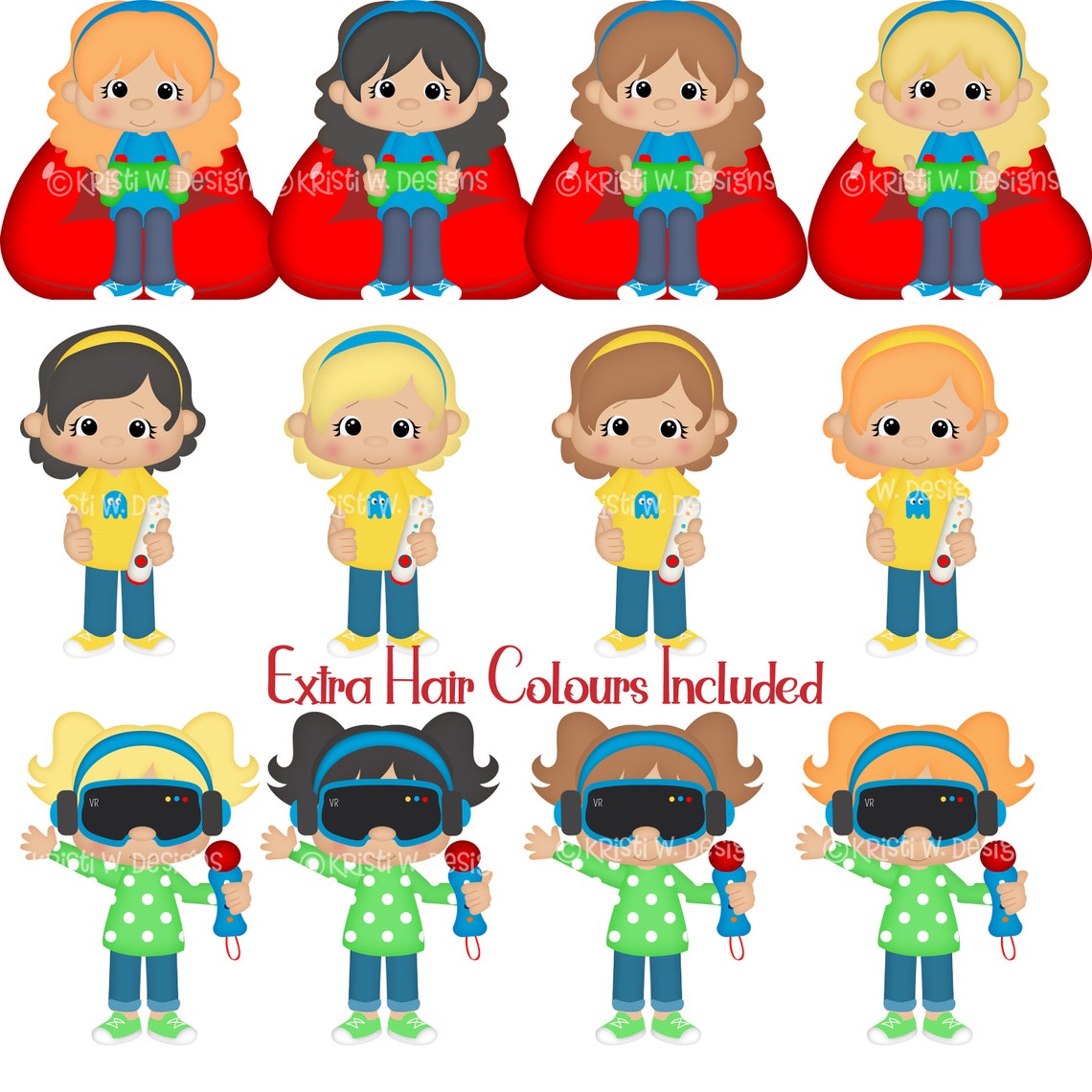 Game on Girls Digital Clip Art Set ~ Graphics Kristi W Designs Personal ...