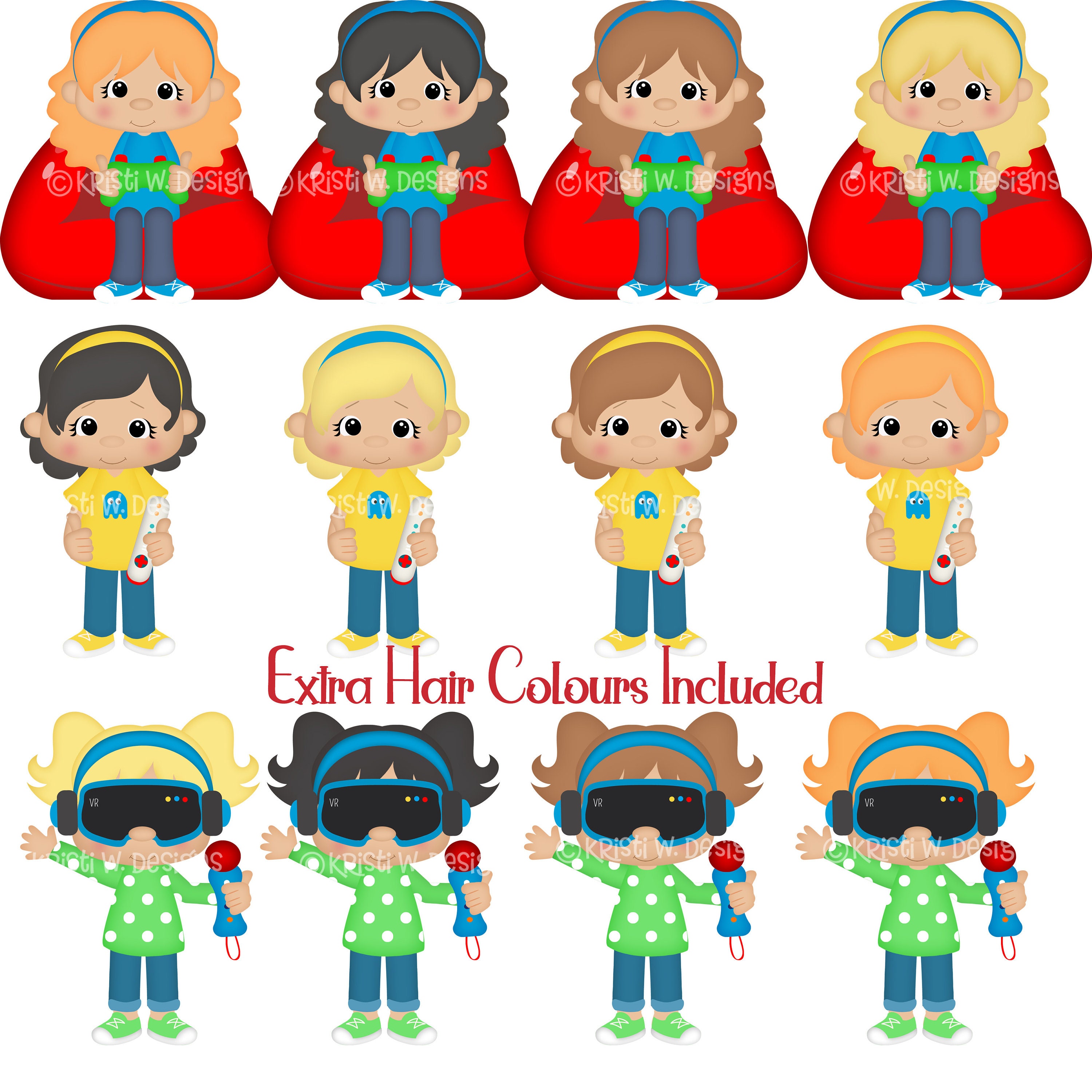 Game on Girls Digital Clip Art Set ~ Graphics Kristi W Designs Personal ...