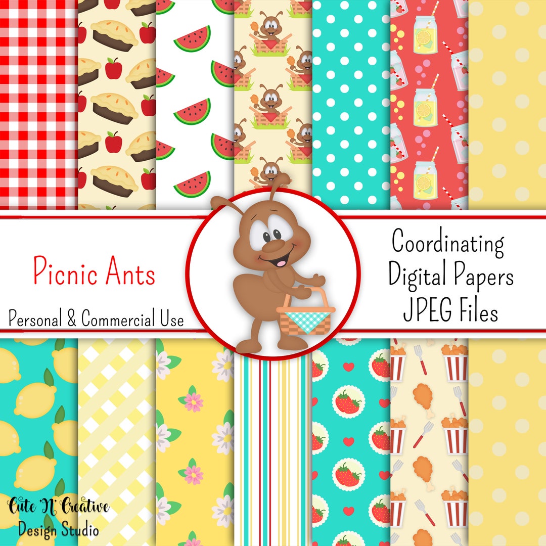 Picnic Ants Coordinating Digital Paper Pack ~ Graphics Kristi W Designs ...