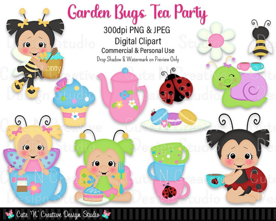 Garden Bugs Tea Party Digital Clip Art Set ~ Graphics Kristi W Designs ...