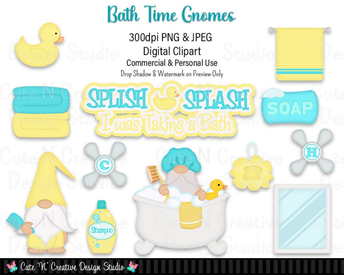 Bath Time Gnomes Digital Clip Art Set ~ Graphics Kristi W Designs Personal & Commercial Use ...