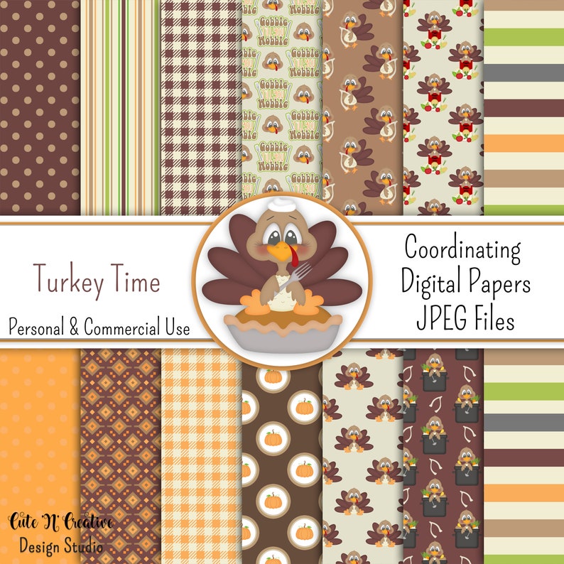 Turkey Time Coordinating Digital Paper Pack ~ Graphics Kristi W Designs ...