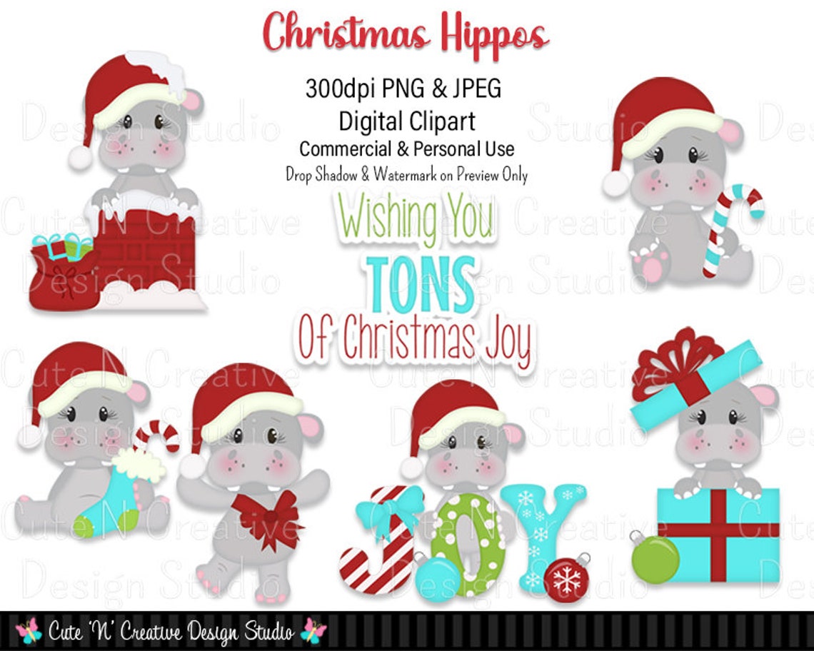 Christmas Hippos Digital Clip Art Set ~ Graphics Kristi W Designs ...