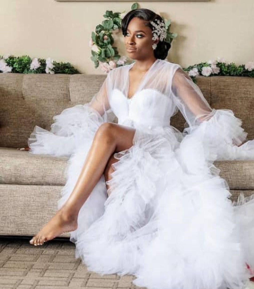 Bridal Robe With Tulle, Wedding Robes for Bride ,long Bridal Robe ...