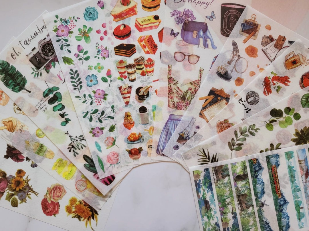 3 Sheets- Japanese Washi Stickers: Dessert, Flowers, Plants, Scenery ...