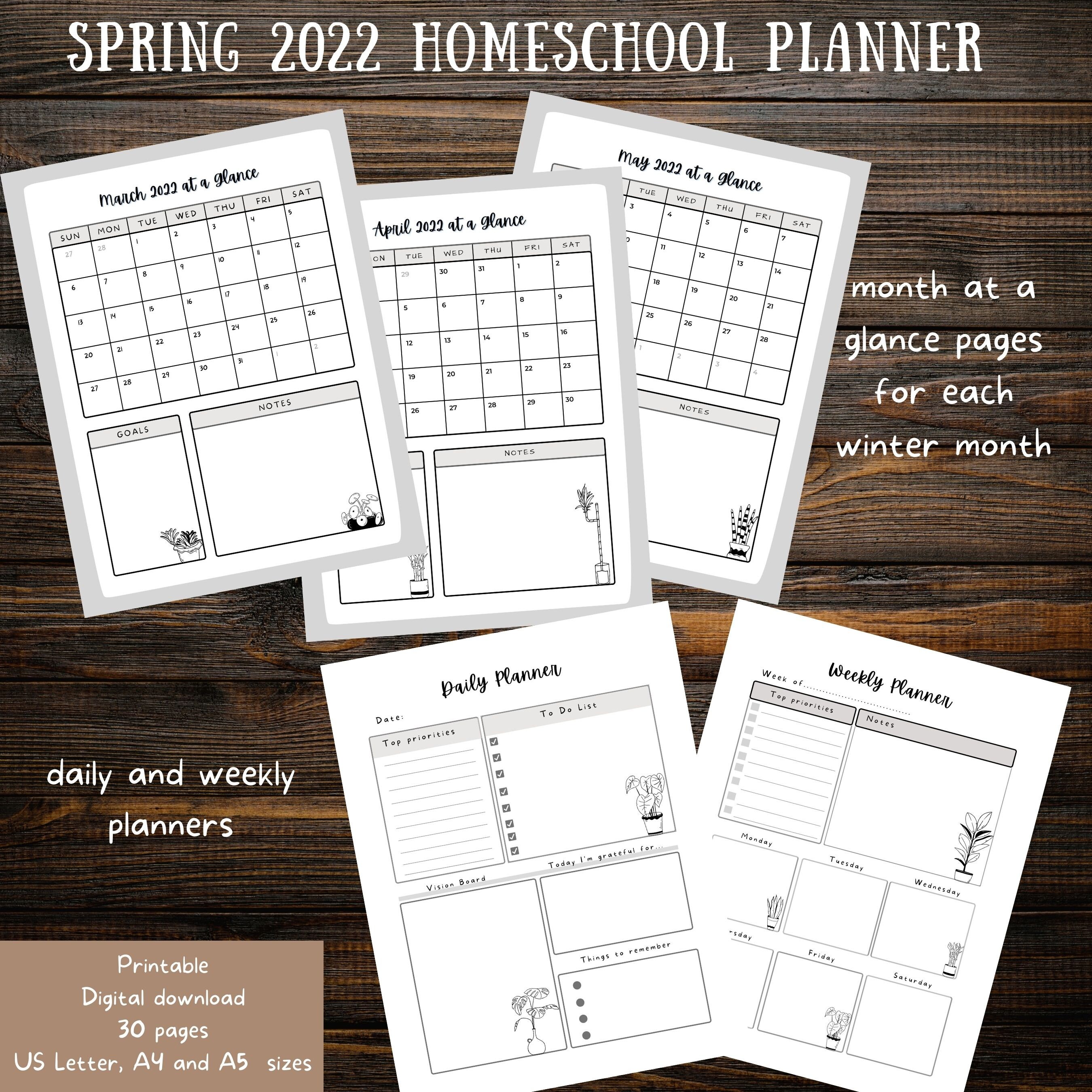 Seasonal Spring Homeschool Planner 2022 Black and White - Etsy