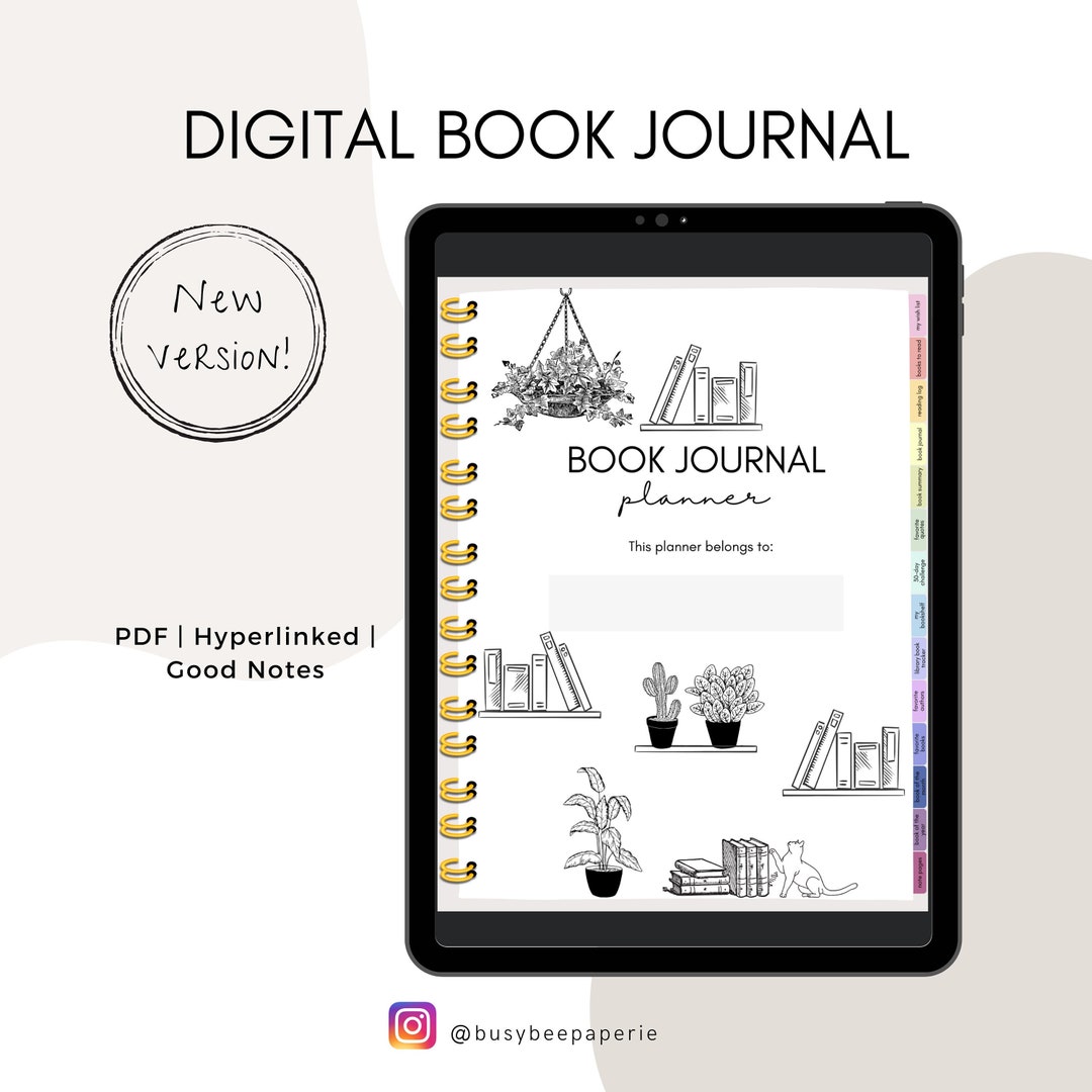 Digital Book Journal Planner- Printable PDF | Hyperlinked | Good Notes ...