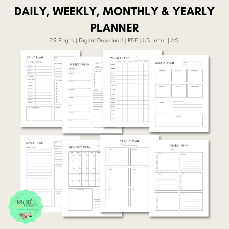 Daily, Weekly, Monthly, Yearly Planner | 22 Pages | Life Organizing ...