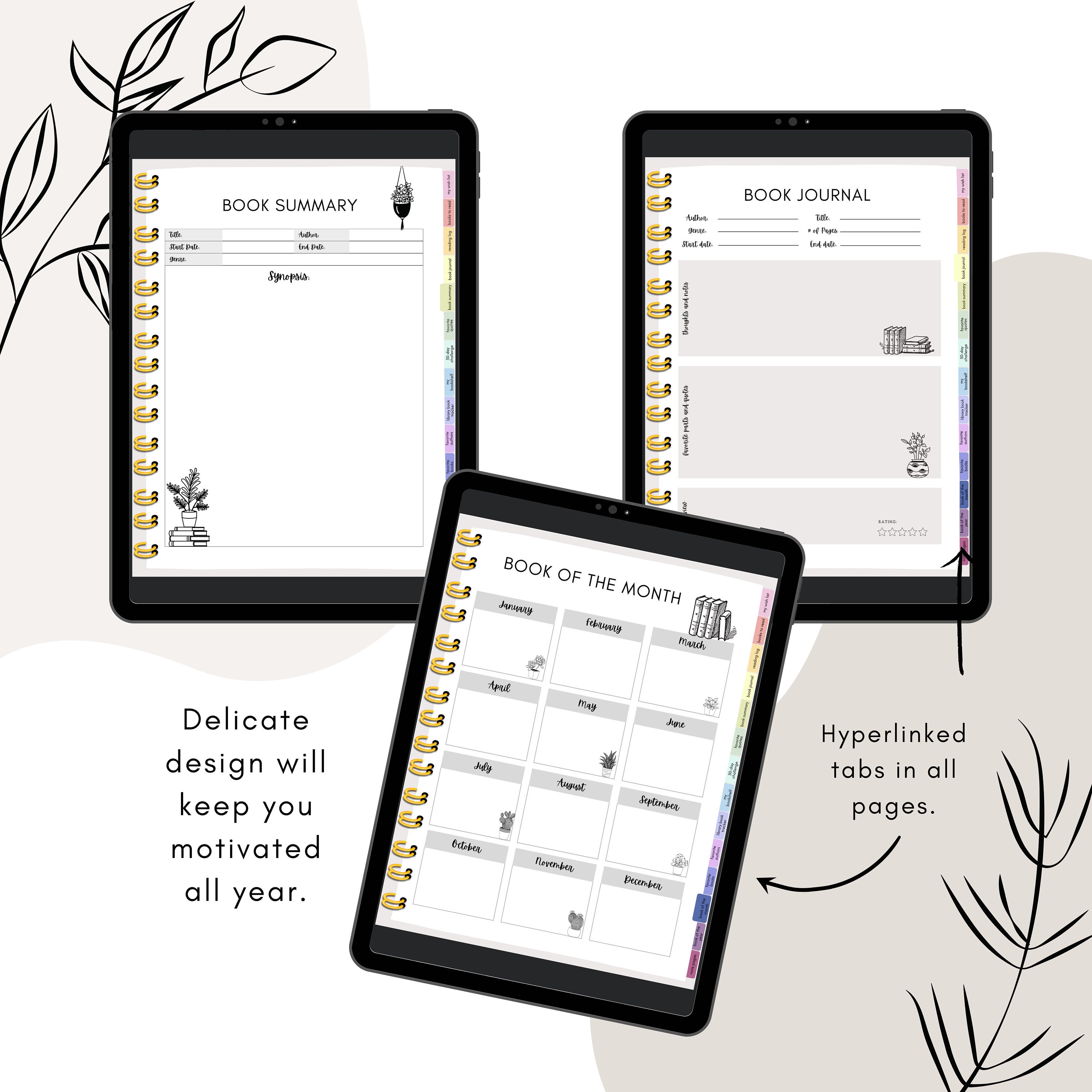 Digital Book Journal Planner- Printable PDF | Hyperlinked | Good Notes ...