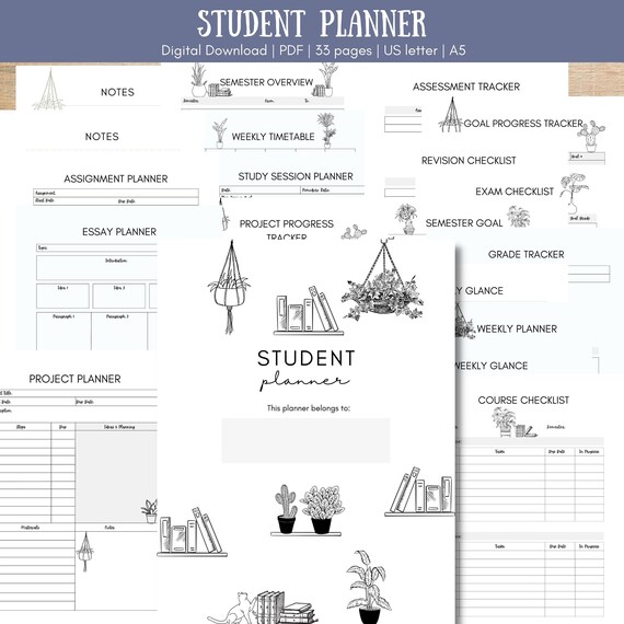 Student Planner 33 Pages Printable Study Planner Study - Etsy