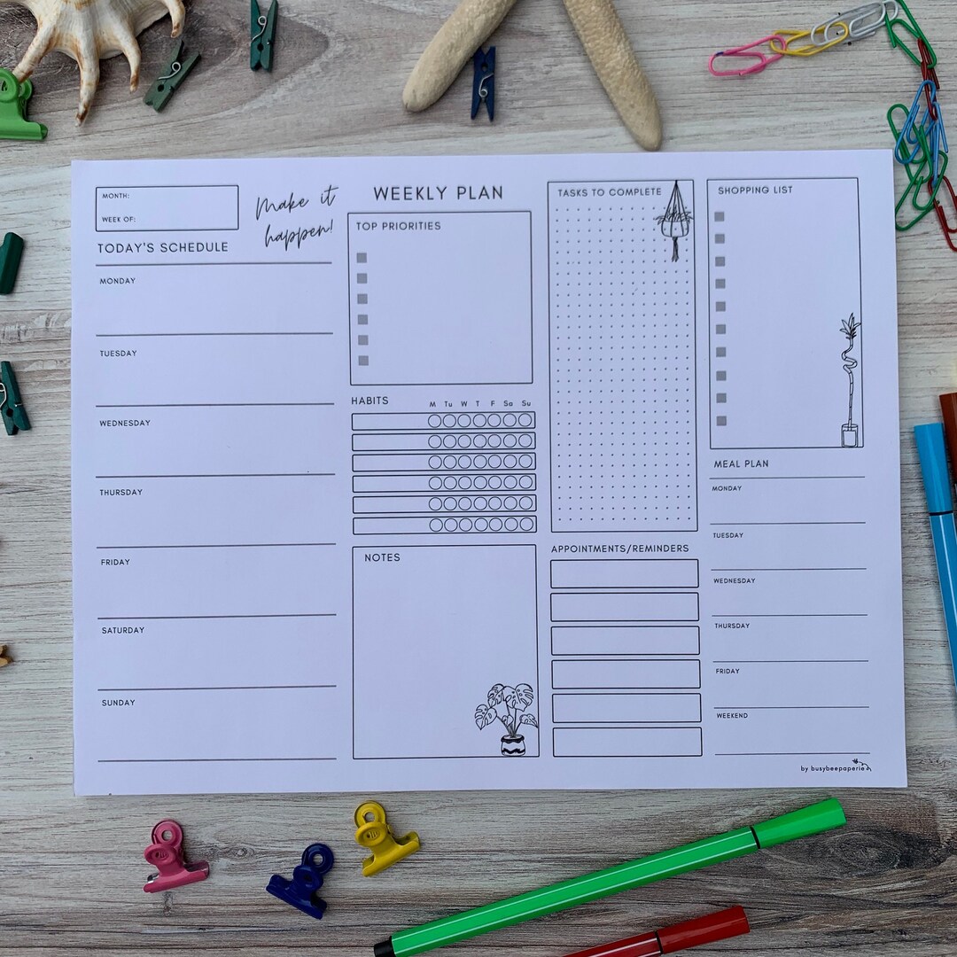 Weekly Plan Notepad Make It Happen to Do List Notepad Daily Schedule ...