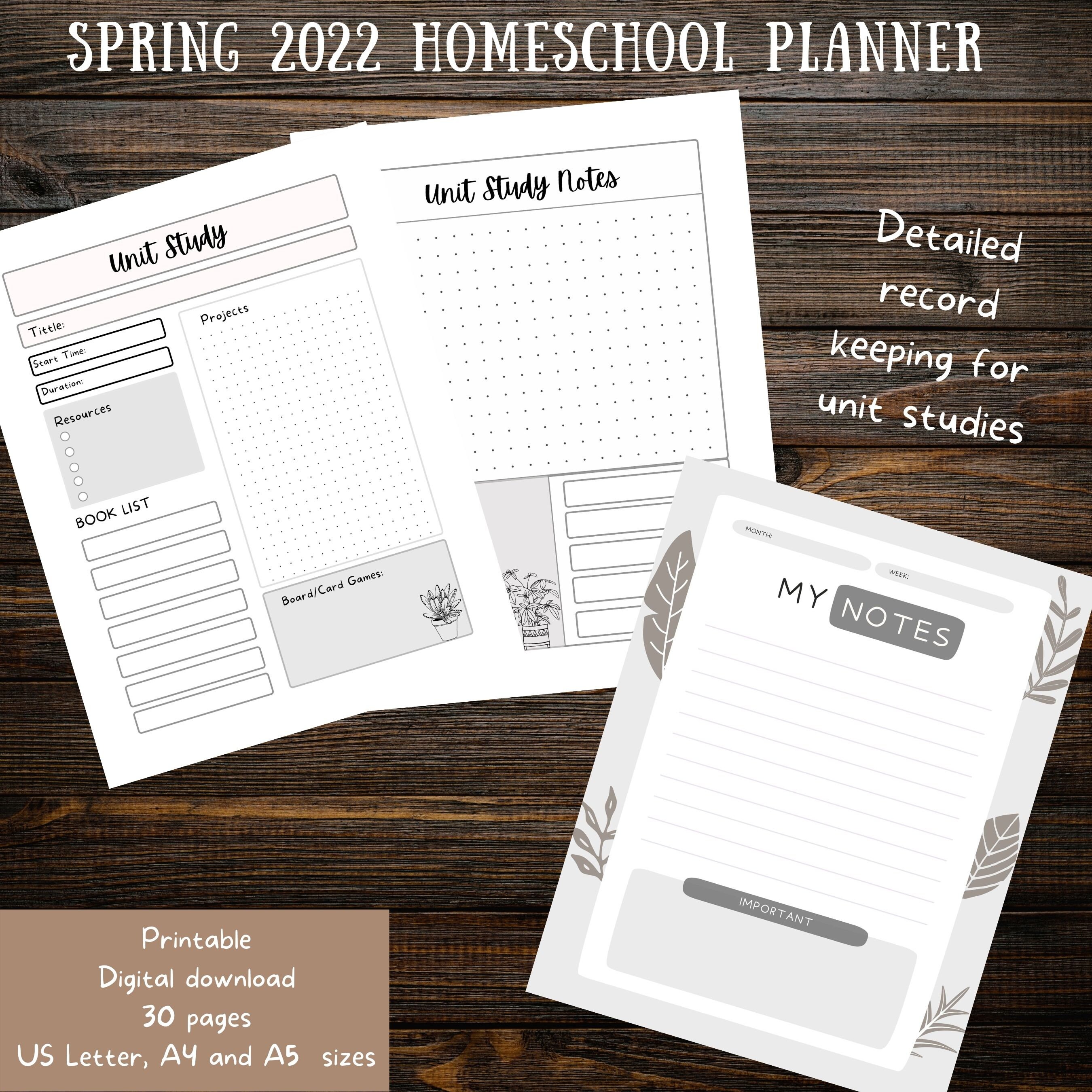 Seasonal Spring Homeschool Planner 2022 Black and White - Etsy