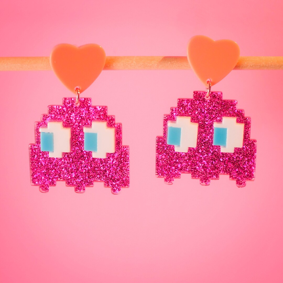 PAC-MAN Retro Style Glitter Acrylic Earrings - Etsy