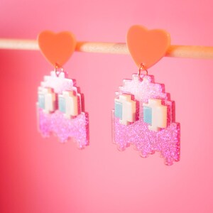 PAC-MAN Retro Style Glitter Acrylic Earrings - Etsy