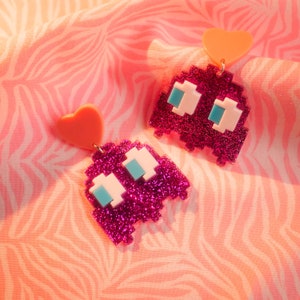 PAC-MAN Retro Style Glitter Acrylic Earrings - Etsy