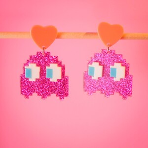 PAC-MAN Retro Style Glitter Acrylic Earrings - Etsy