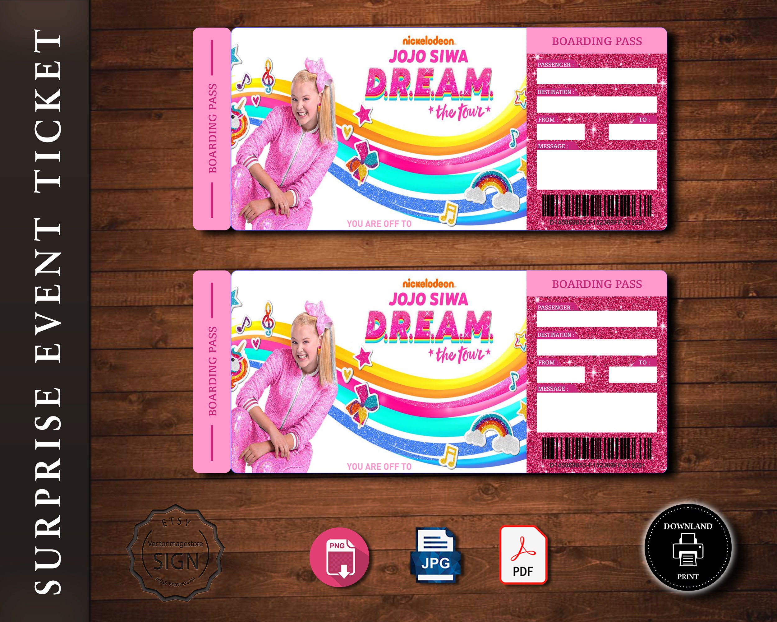 Paper Party Supplies Svg Ticket Stub PRINTABLE Jo Jo Siwa Reveal 
