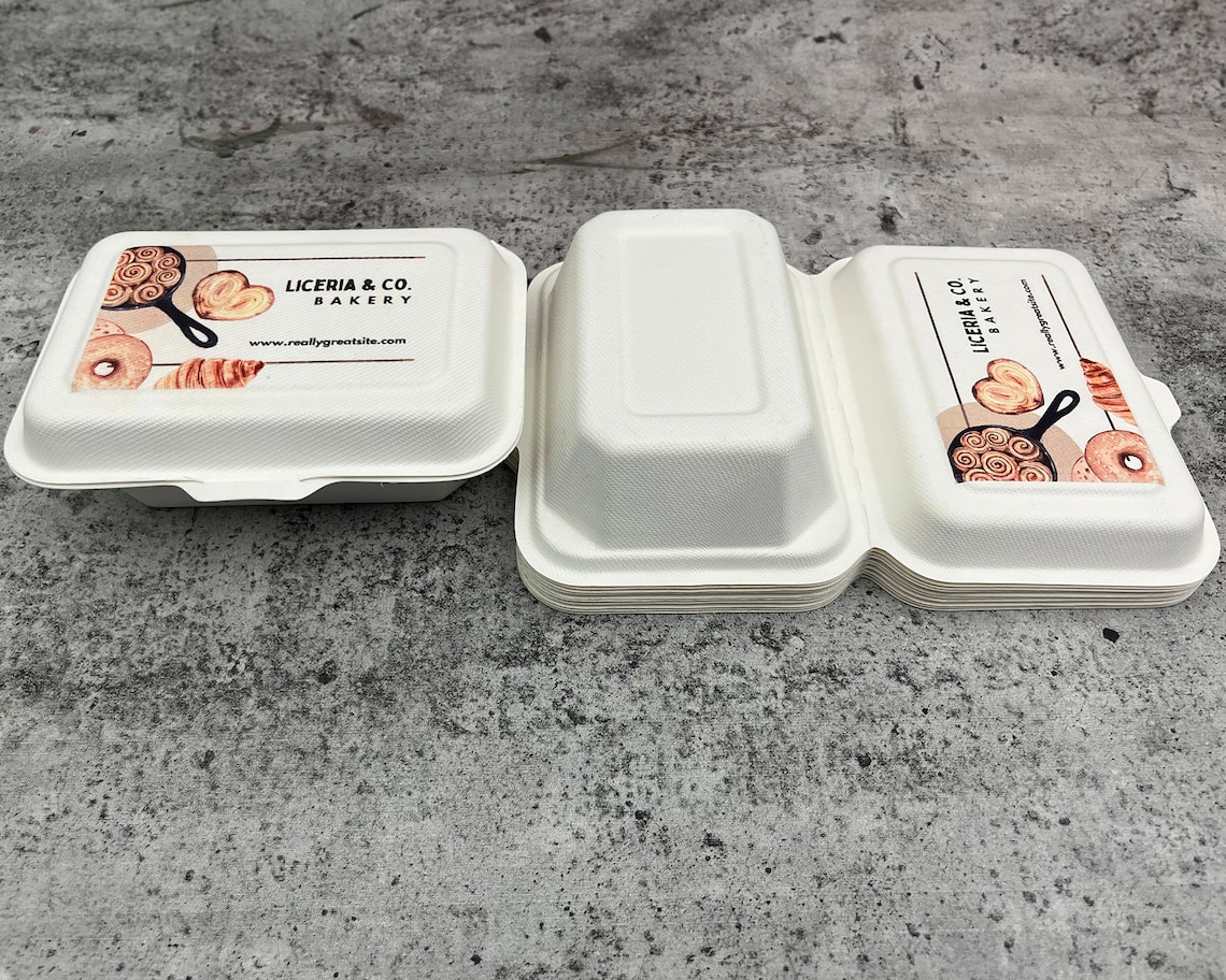 Custom Printed Food Container Boxes Biodegradable Bagasse Personalized ...