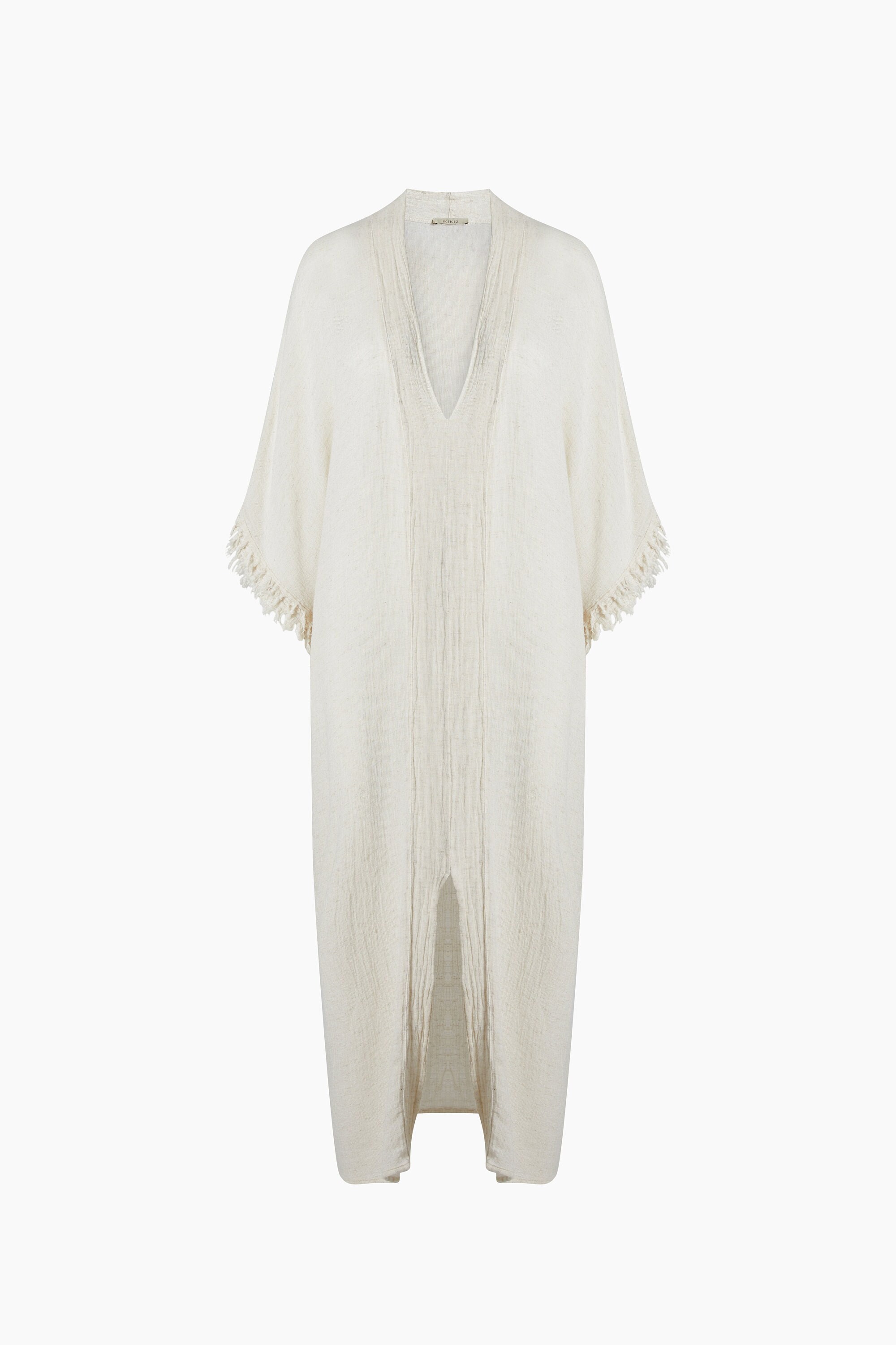 Crinkle Linen Kaftan | Cotton Slit Naturel Dress | V Neck Bohemian ...