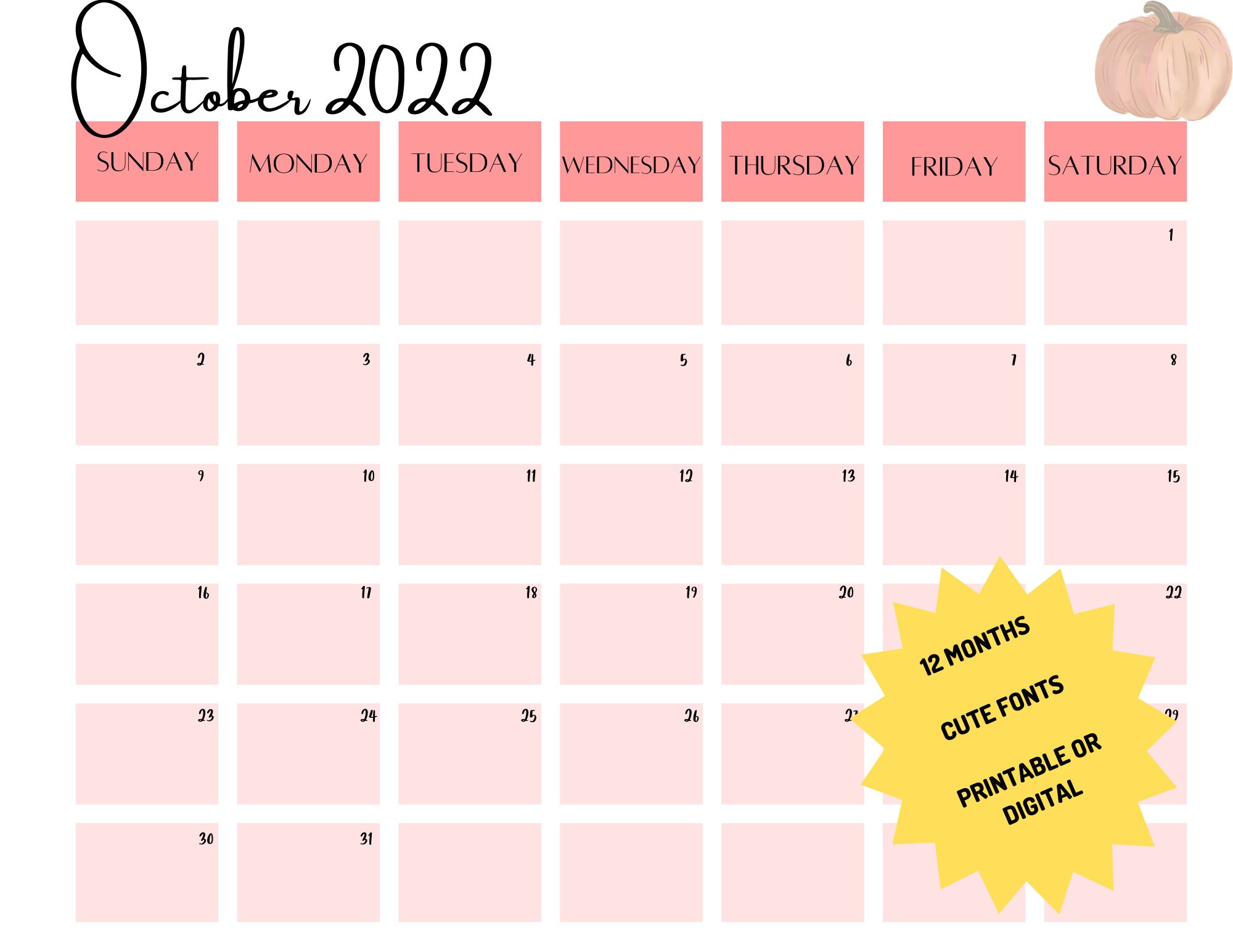 Colorful October 2022 Calendar