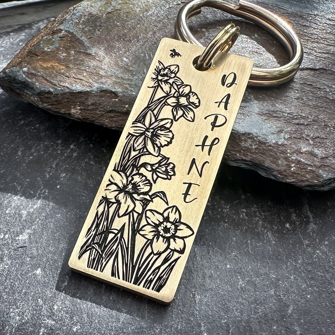 Daffodil Flowers Dog ID Tag, Personalised Engraved Chunky Pet Tags for ...
