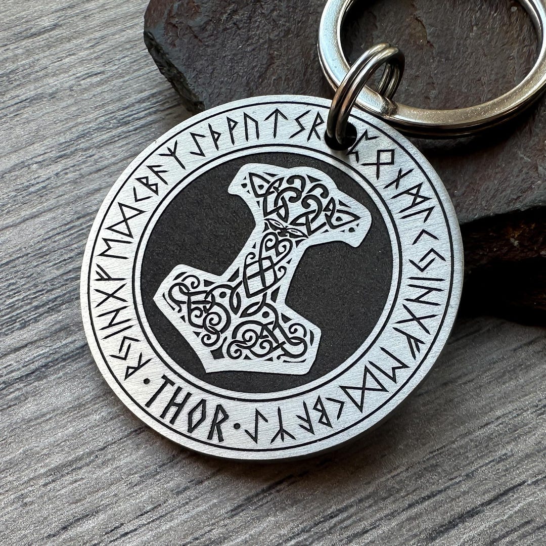 Engraved Viking Dog Tag: Norse Runes, Thor's Hammer. - Etsy