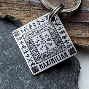 Nordic Viking Dog Tag, Norse Viking Runes Keyring, Tribal Celtic Aztec ...
